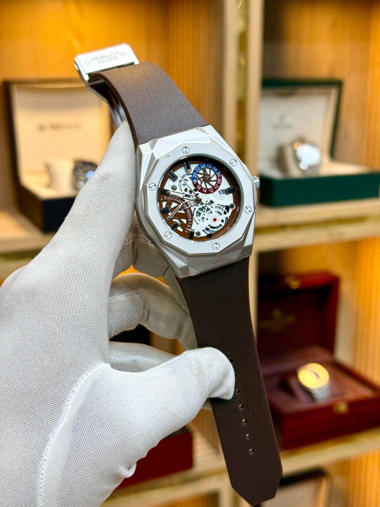 HB Diamond Cut ( Brown Strap With Silver Brown Dial ) - Buy 100 percent ...